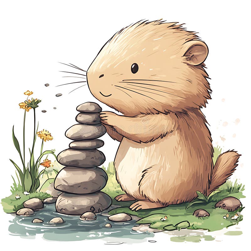 Playful Chibi Capybara Stacking Tiny Rocks Stock Illustration ...