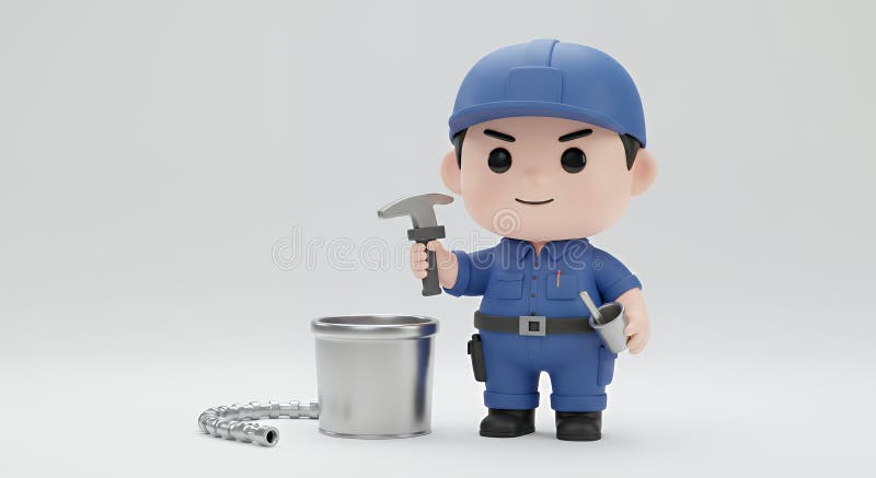 Playful Chibi Construction Worker 3D Render Isolated on White ...