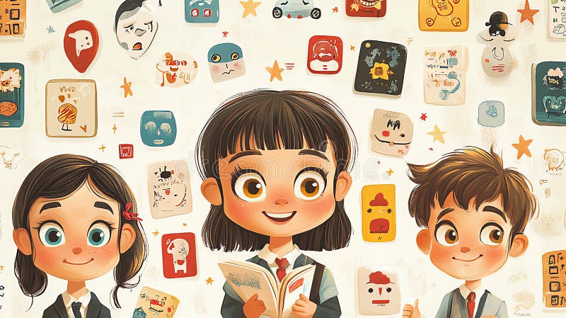 Playful Children Engaging in Language Learning with Colorful ...