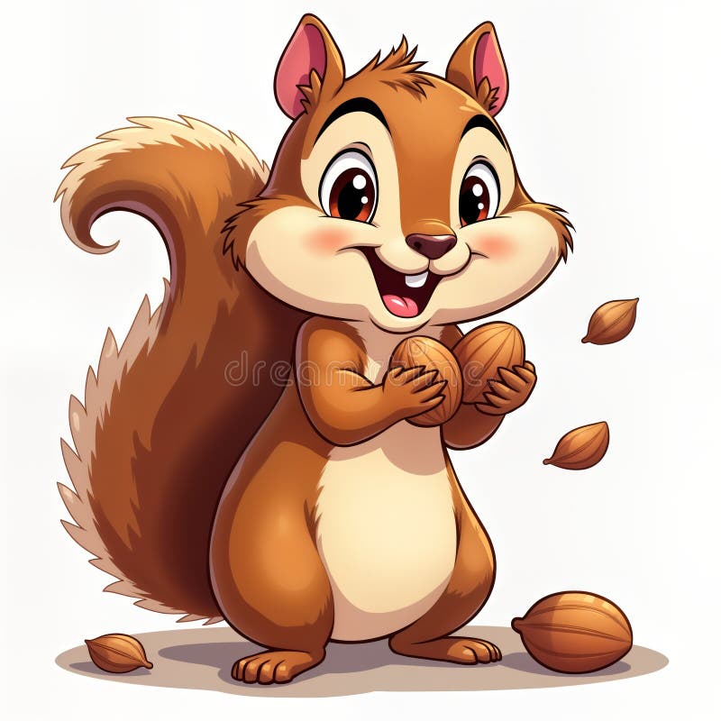 Playful Chipmunk Holds Nuts. Cute Chipmunk with Full Cheeks, Bushy Tail ...