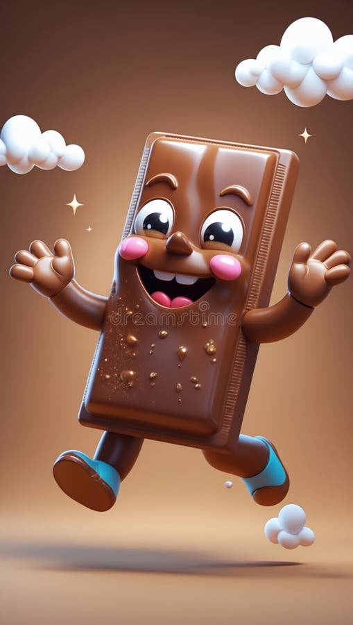 A Playful Chocolate Bar Character with a Cheerful Expression Runs ...