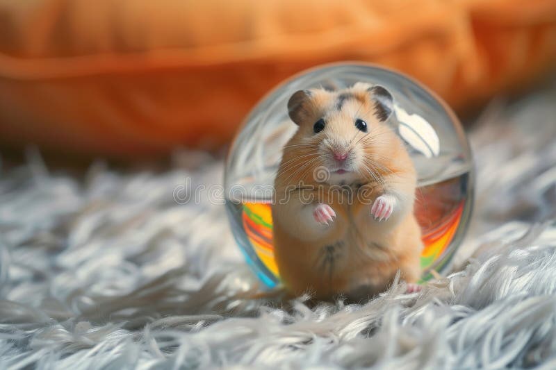 Playful Chubby Hamster in Exercise Ball Stock Illustration ...