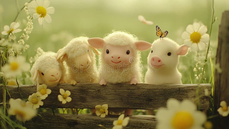 Playful Claymation Farm Animals Watching Spring Arrive Stock Photo ...