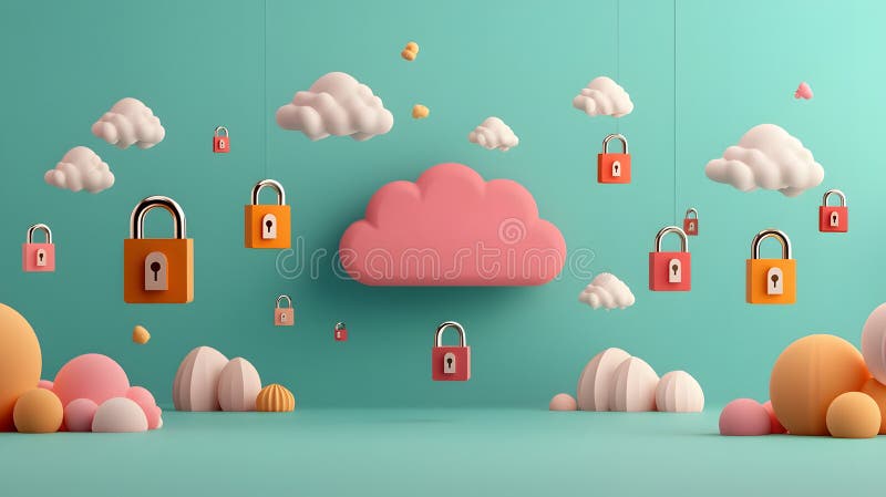 Playful Cloud Concept with Colorful Lock Icons for Data Security and ...