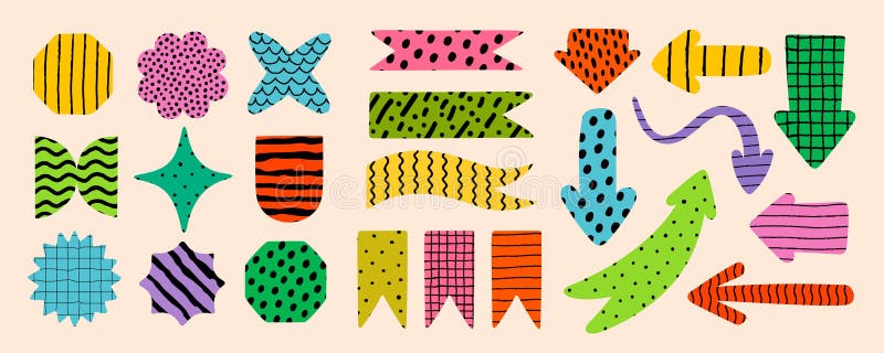 Playful Collection of Colorful Arrows, Flags, and Abstract Shapes with ...