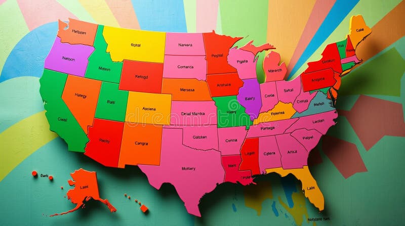 Colorful 3D Puzzle Map of the United States, Showcasing Each State in a ...