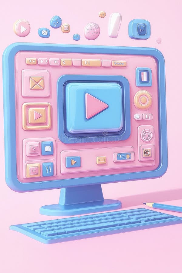 Colorful Digital Illustration of a Desktop Computer with Vibrant UI ...