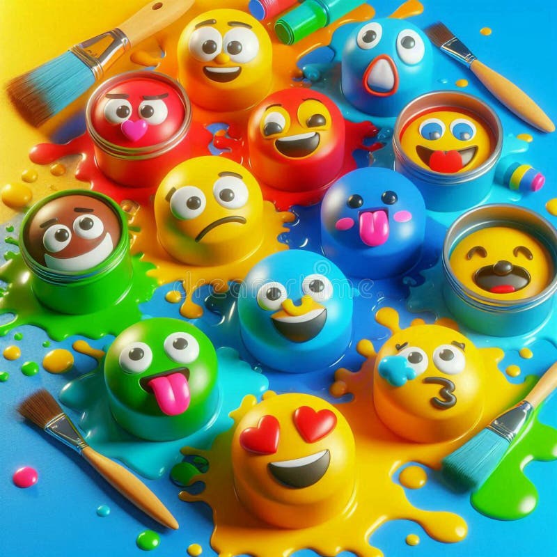 A Playful Composition of Emojis, Placed on Paint Pots. Stock ...