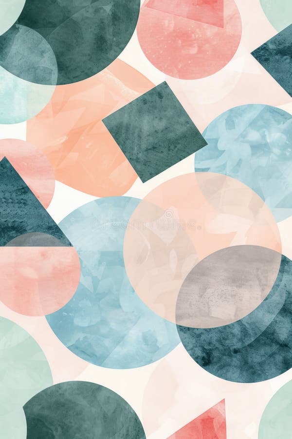 Playful Composition with Geometric Shapes in Pastel Tones, Quilt-like ...