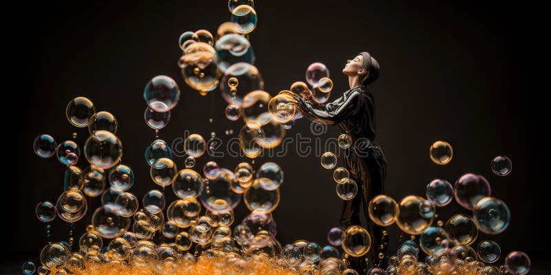 A Playful Composition of a Person Blowing Bubbles that Transform into ...
