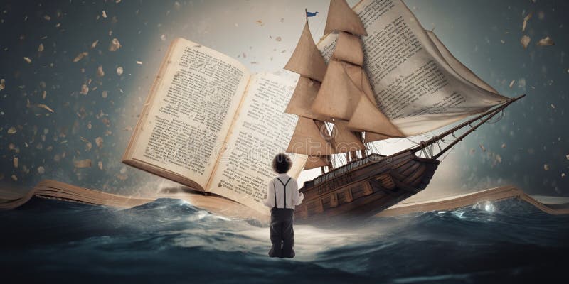 A Playful Composition of a Person Using an Open Book As a Sail ...