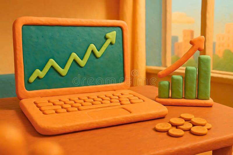 Playful Computer Cookie Illustration with Financial Graphs and an ...