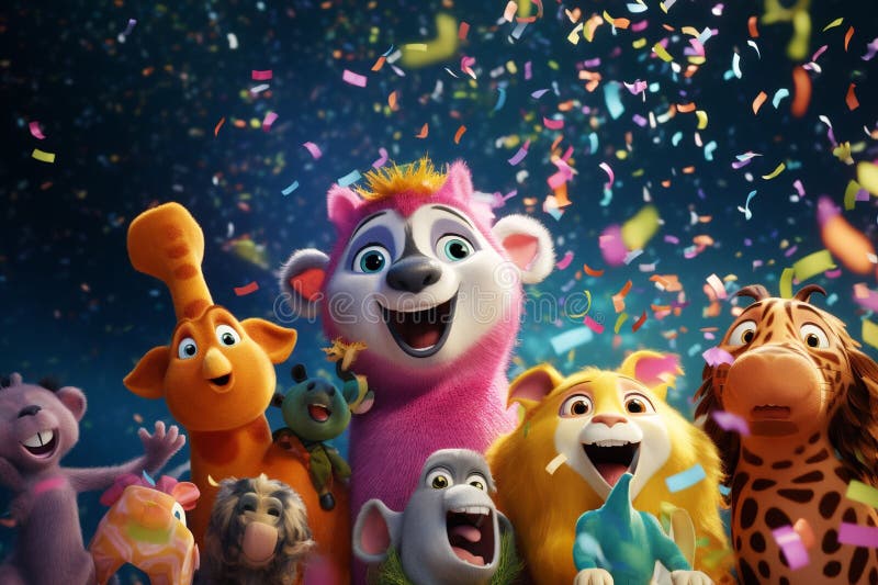 Playful Confetti Rain Falling on a Group of Stock Illustration ...