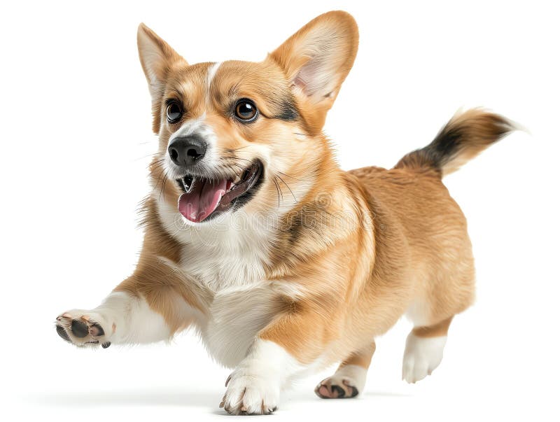 A Playful Corgi Running, Isolated on White Background Stock ...