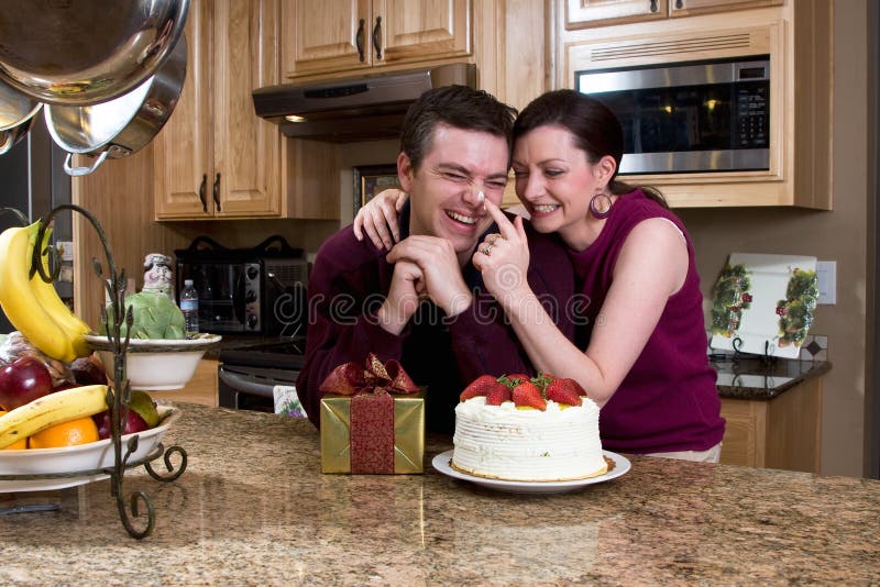 Playful Couple in the Kitchen - Horizontal Stock Image - Image of cute ...