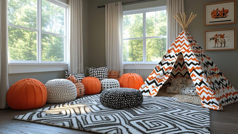 Playful, Cozy Kids Corner with Teepee Stock Illustration - Illustration ...