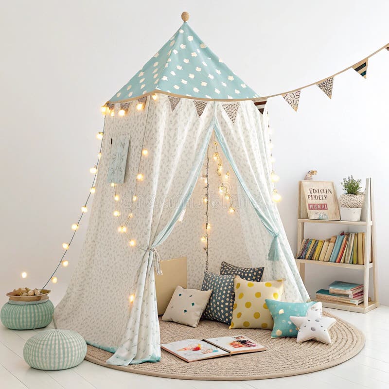 Playful, Cozy Kids Tent with Soft Lighting and Patterned Fabrics Stock ...