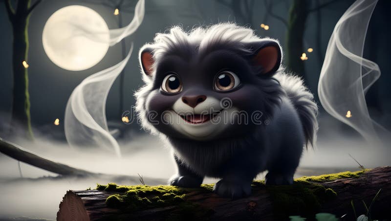Playful Creature in Enchanted Forest Fantasy Art Magical Night Forest ...