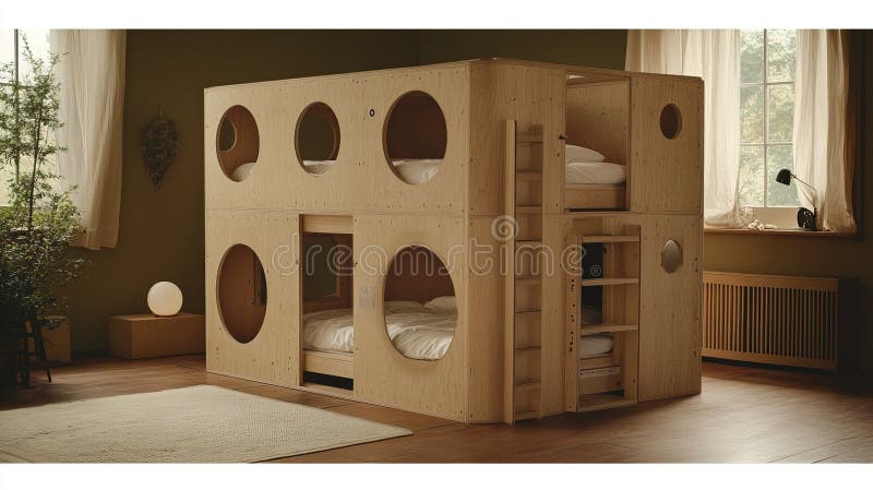 Playful Cubby Bunk Beds in Calm Room Stock Photo - Image of decor ...