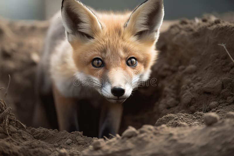 A Playful and Curious Baby Fox Exploring Its Den. Generative AI Stock ...