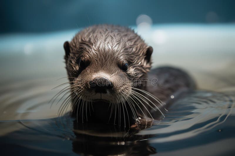 A Playful and Curious Baby Otter Learning To Swim. Generative AI Stock ...