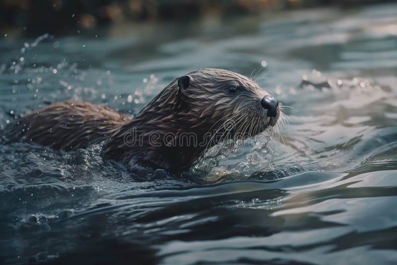 A Playful and Curious Otter Playing in a River. Generative AI Stock ...