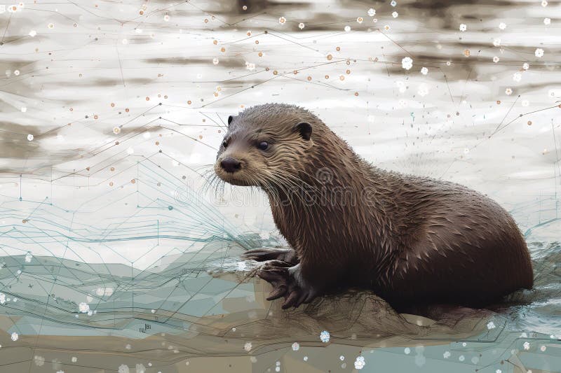 A Playful and Curious Otter Playing in a River. Generative AI Stock ...
