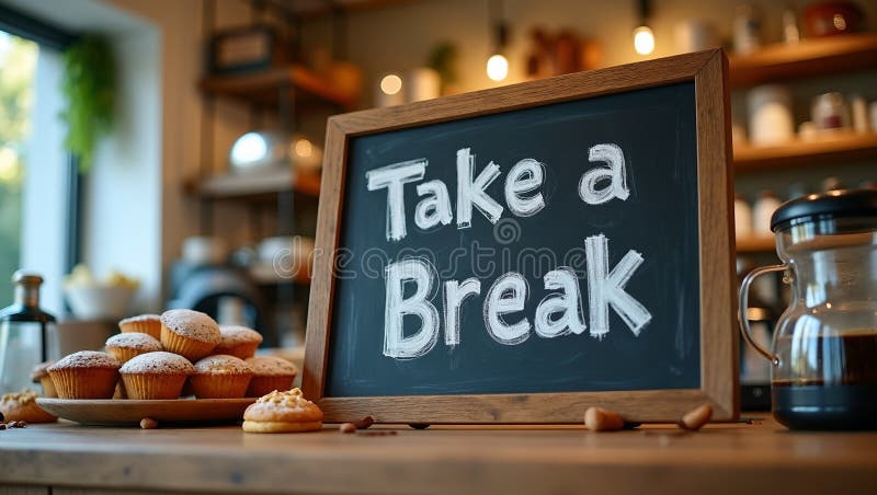 Playful Cursive Take a Break on Caf Chalkboard Pastries Coffee on ...