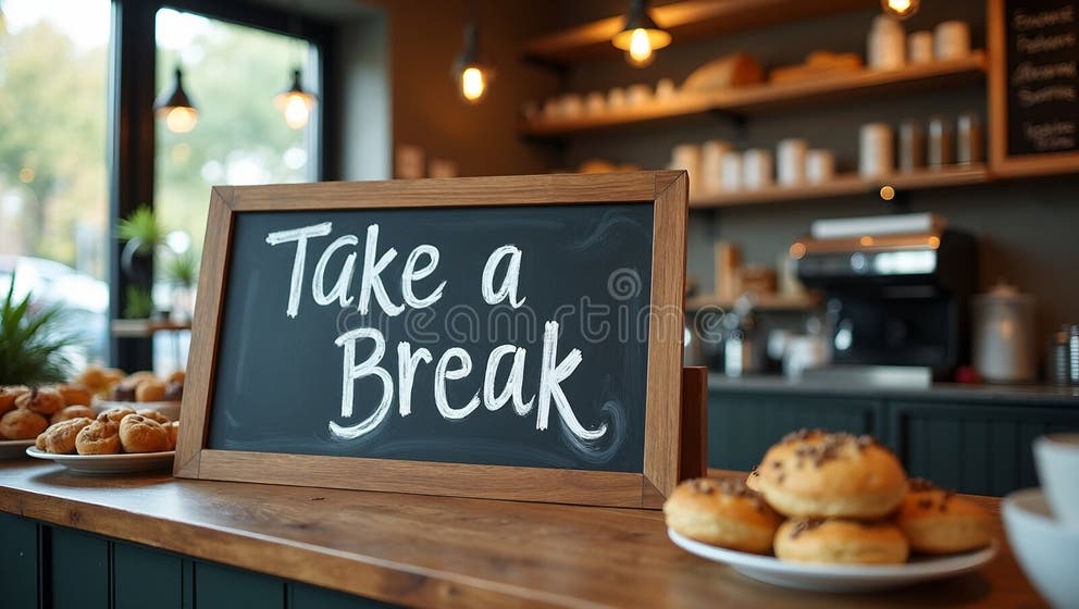 Playful Cursive Take a Break on Caf Chalkboard Pastries Coffee on ...