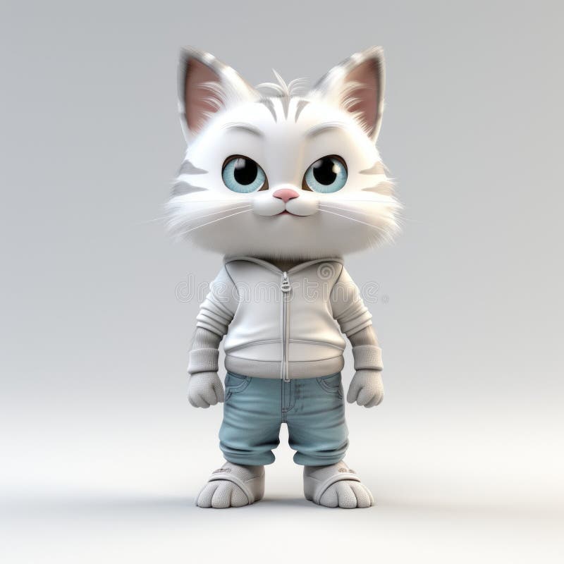 Playful 3d Animated Cat With Blue Eyes And White Jacket Stock Illustration Illustration Of