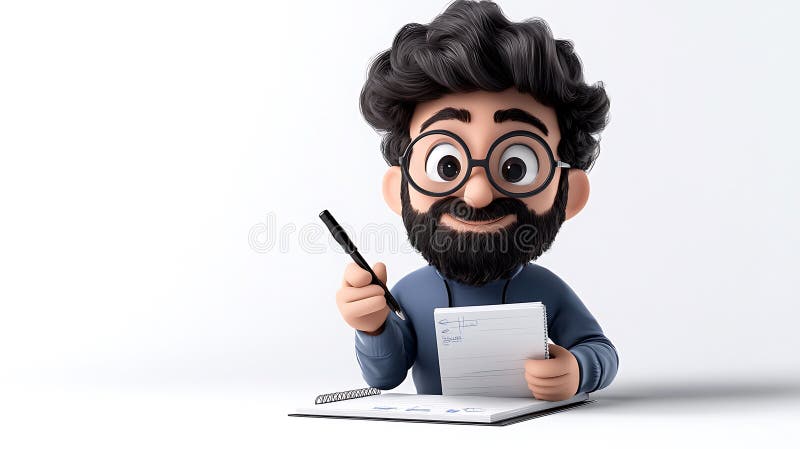 3D Character of a Comic Book Writer Scripting Ideas Stock Illustration ...