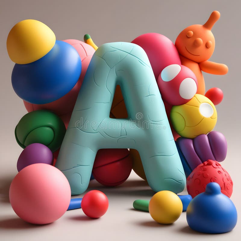 Playful 3D Letter a with Vibrant Objects in CGI Clay Texture Stock ...