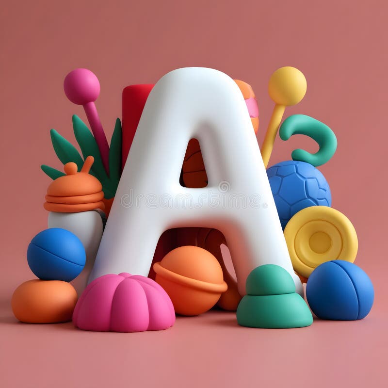 Playful 3D Letter a with Vibrant Objects in CGI Clay Texture Stock ...