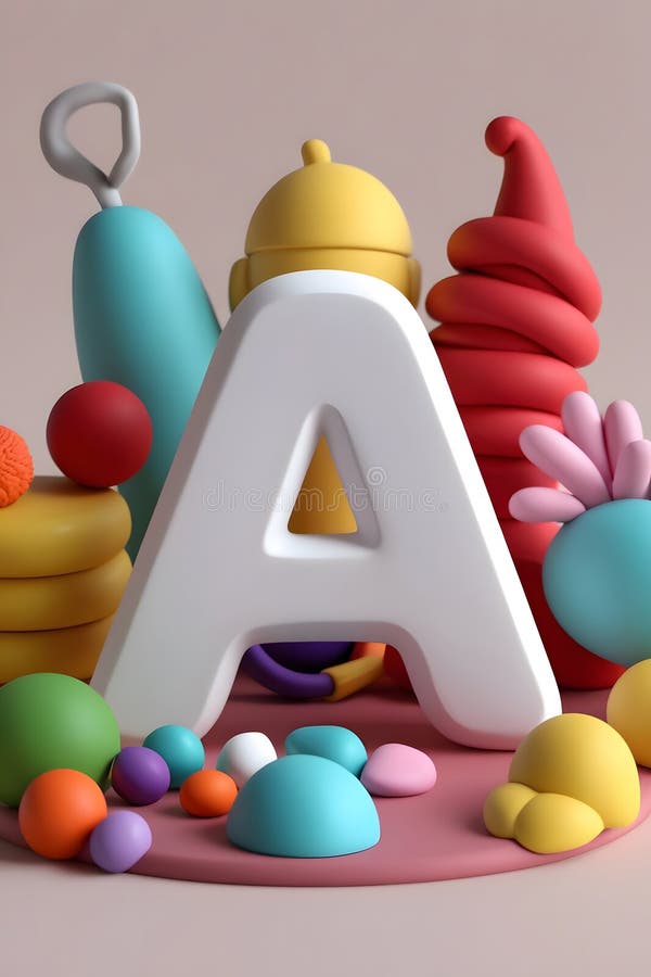 Playful 3D Letter a with Vibrant Objects in CGI Clay Texture Stock ...
