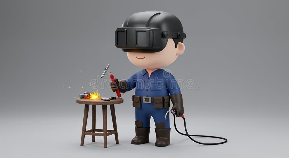 Playful 3D Render of a Chibi Welder Using Virtual Reality Headset ...