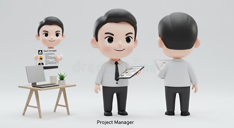 Playful 3D Rendered Chibi Businessman in Various Poses Isolated on ...