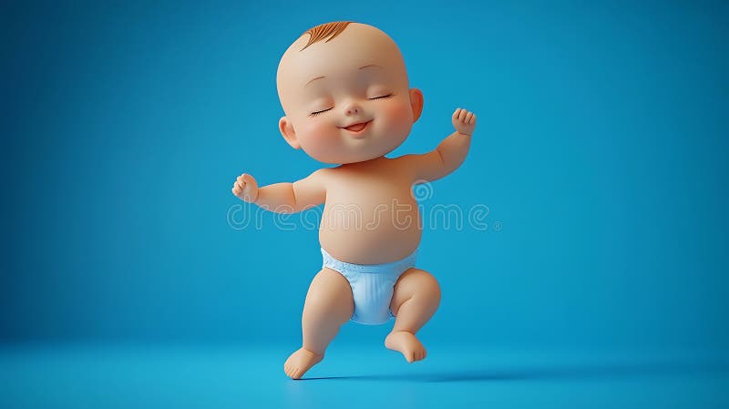 Playful Dancing Baby Figure with Smooth Textures on a Bright Blue Solid ...