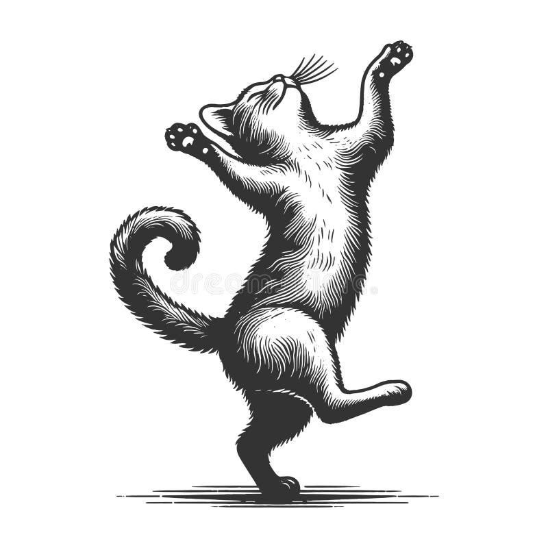 Playful Dancing Cat Engraving Vector Illustration Stock Illustration ...