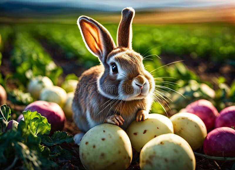 A Playful Day in the Turnip Field. a Young Rabbit S Adventure Stock ...