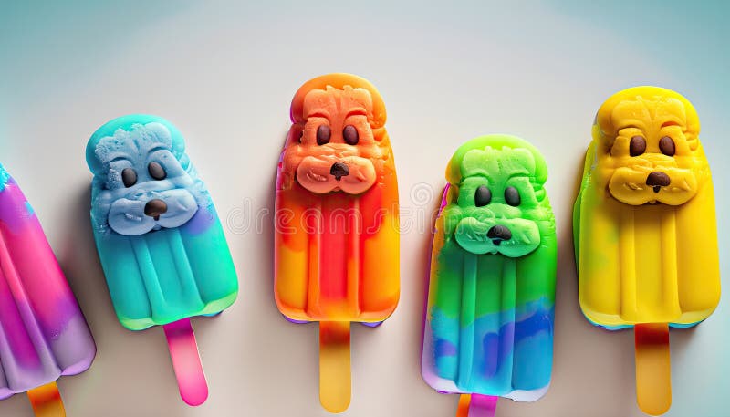 Playful Delight: Rainbow Popsicles in the Shape of a Dog Stock ...