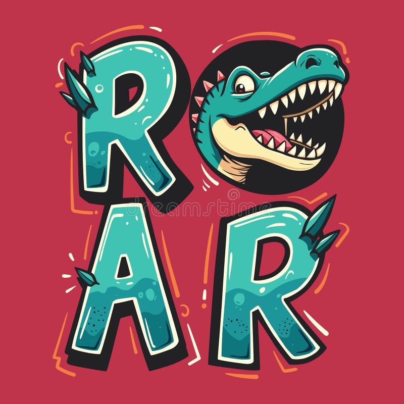 Playful Dinosaur Head with ROAR Text Design Stock Vector - Illustration ...