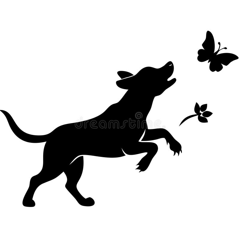 Playful Dog Chasing Butterfly Silhouette Vector Design for Creative ...