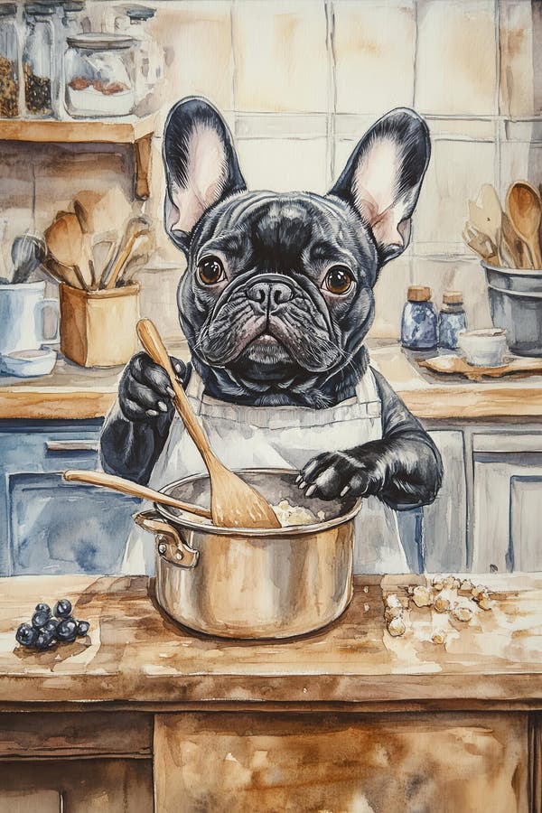 A Playful Dog Cooking in a Cozy Kitchen Environment Stock Illustration ...