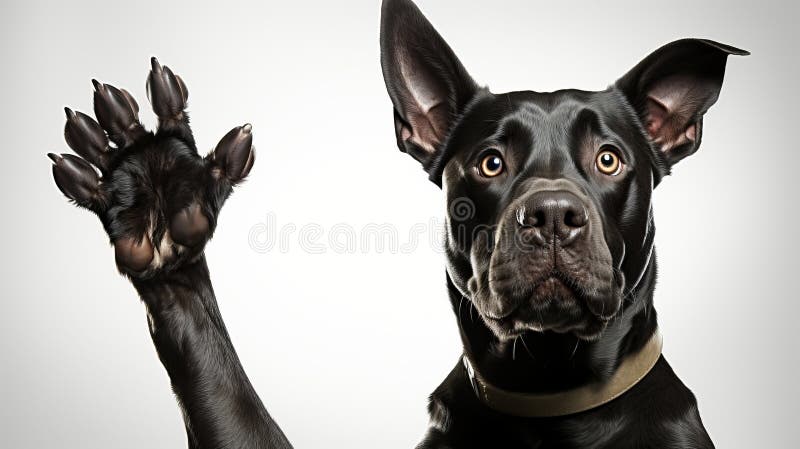 Playful Dog Giving High Five Against White Background with Copy Space ...