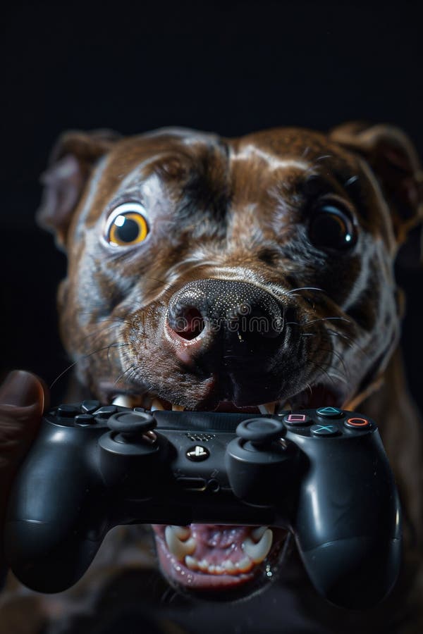 Playful Dog Holding a Game Controller in Mouth. Generative Ai Stock ...