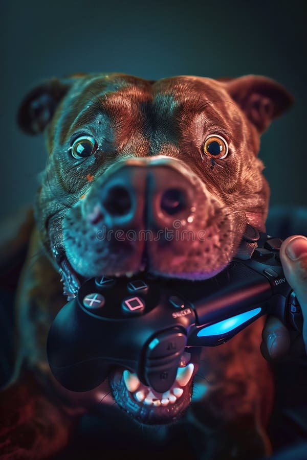 Playful Dog Holding a Game Controller in Mouth. Generative Ai Stock ...