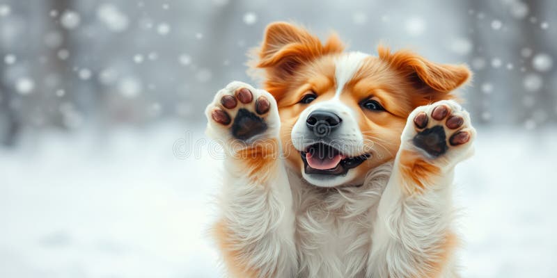 Playful Dog with Paws Up in Snow Stock Illustration - Illustration of ...