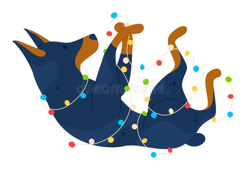 Playful Dog Tangled String Joy Blue Festive Celebration Dog ...
