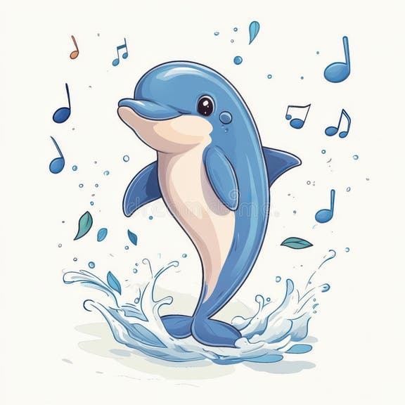 Playful Dolphin Leaping Water Music Notes Stock Illustration ...