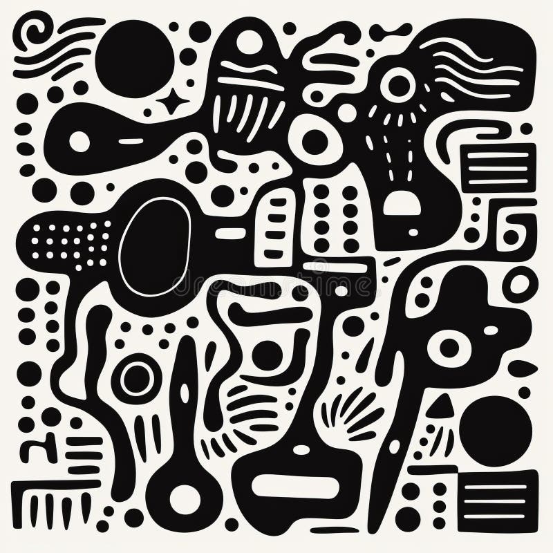 Playful Doodle Design with Abstract Shapes and Monochrome Palette Stock ...